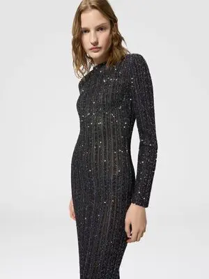 Missoni Long Crewneck Striped Knit Dress With Sequins - Multicoloured
