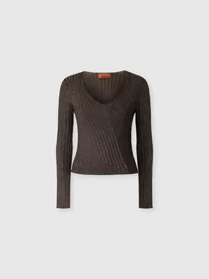 Missoni Ribbed Viscose Lamé V-neck Sweater