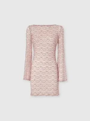 Missoni Long-sleeved Mini Cover-up Dress In Lamé Viscose With Foliage Motif - Multicoloured