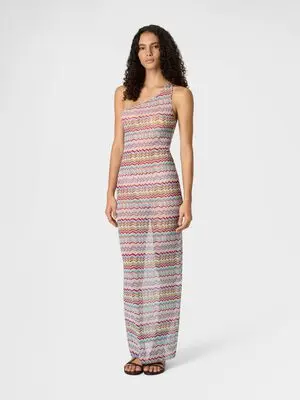 Missoni One-shoulder Cover-up In Printed Tulle With Zigzag Pattern