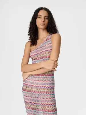 Missoni One-shoulder Cover-up In Printed Tulle With Zigzag Pattern