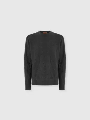 Missoni Crew Neck Sweater In Pure Cashmere With Chevron Pattern - Grey