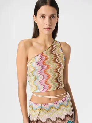 Missoni One-shoulder Asymmetrical Printed Zig Zag Motif Top