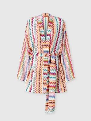 Missoni Short Kimono Cover-up In Lamé Viscose With Pixel-effect Zigzag Pattern - Multicoloured