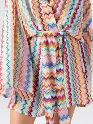 Missoni Short Kimono Cover-up In Lamé Viscose With Pixel-effect Zigzag Pattern