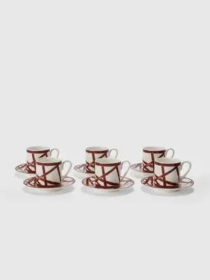 Missoni Nastri Set Of 6 Coffee Cups & Saucers - Red