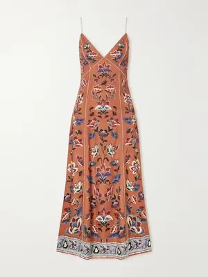 Farm Rio Floral Beauty Tapestry Floral-print Satin-twill Maxi Dress - Pink