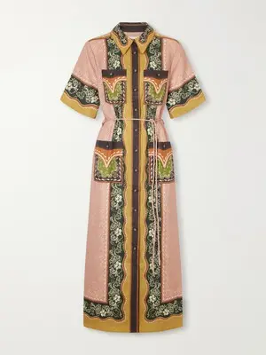 ALEMAIS Darcey Belted Printed Hemp Midi Dress