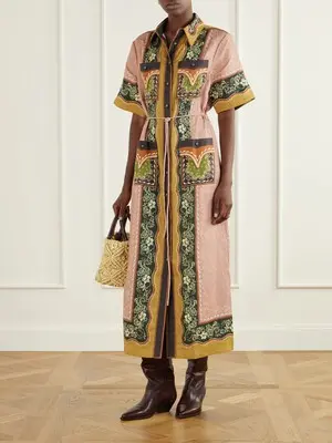 ALEMAIS Darcey Belted Printed Hemp Midi Dress