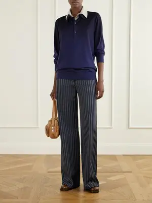 Acne Studios Layered Silk, Wool And Cashmere-blend Polo Sweater