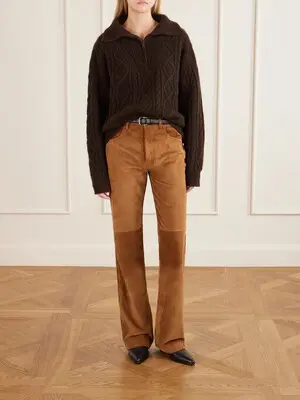 NILI LOTAN Joan Suede Straight-leg Pants
