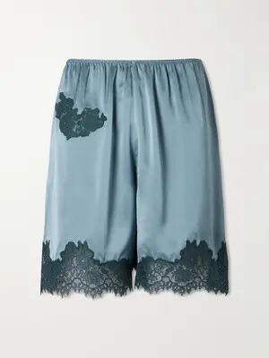 DÔEN Irsa Lace-trimmed Silk Shorts - Blue