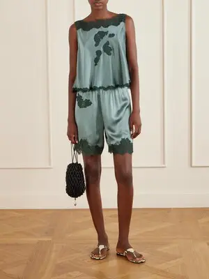 DÔEN Irsa Lace-trimmed Silk Shorts