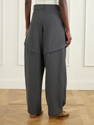 Loewe Logo-embroidered Tiered Wool Mid-rise Wide-leg Pants