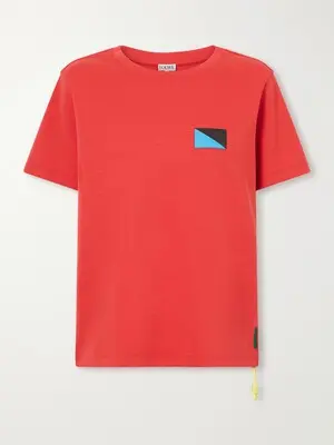 Loewe Logo-embossed Leather-trimmed Cotton-blend Jersey T-shirt