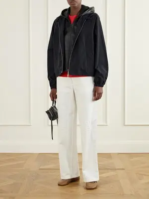 Loewe Logo-embossed Leather-trimmed Cotton-blend Jersey T-shirt