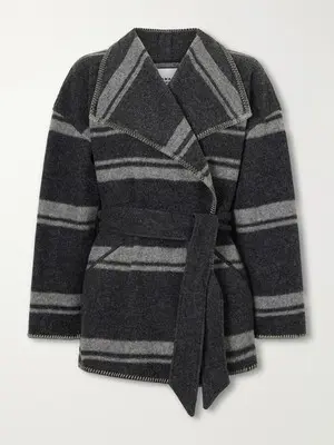 MARANT ETOILE Brea Belted Striped Knitted Coat - Gray
