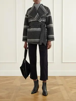 MARANT ETOILE Brea Belted Striped Knitted Coat - Gray