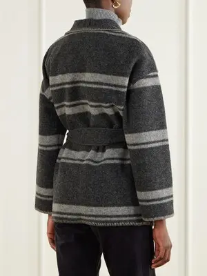MARANT ETOILE Brea Belted Striped Knitted Coat - Gray