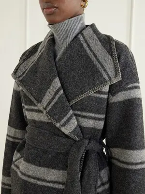 MARANT ETOILE Brea Belted Striped Knitted Coat - Gray