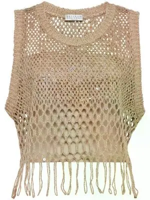 Brunello Cucinelli Sequin-embellished Open-knit Vest