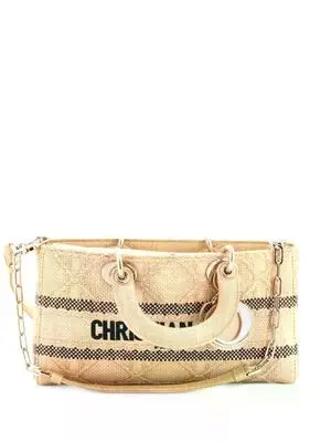 Dior Lady D-joy Bag Cannage Embroidered Raffia Medium Tote Bag - Black
