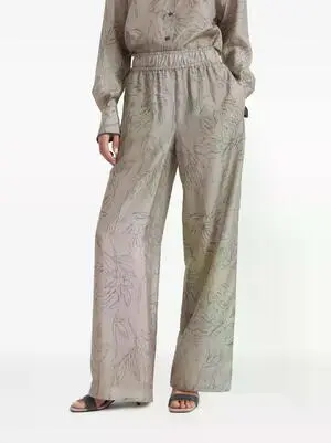 Brunello Cucinelli Leaf-print Silk Trousers
