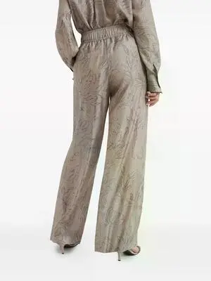 Brunello Cucinelli Leaf-print Silk Trousers