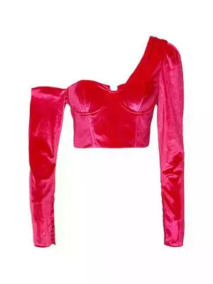 SELF-PORTRAIT One-shoulder Velvet Crop Top