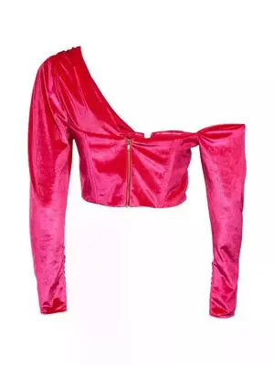 SELF-PORTRAIT One-shoulder Velvet Crop Top