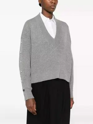 Sportmax Ribbed-knit Buttoned-sleeves Sweater