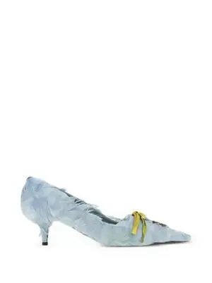 Prada Feather-embellished Lace-up Pumps - Blue