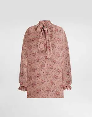 Dolce & Gabbana Small Flower Bouquets-print Chiffon Top Shirts And Tops - Multicolor