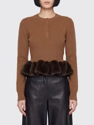 Stella McCartney Ruffle Detail Wool Blend Crewneck Sweater - Camel