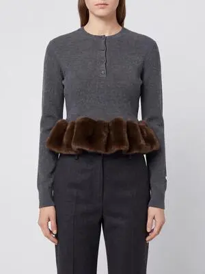 Stella McCartney Ruffle Detail Wool Blend Crewneck Sweater