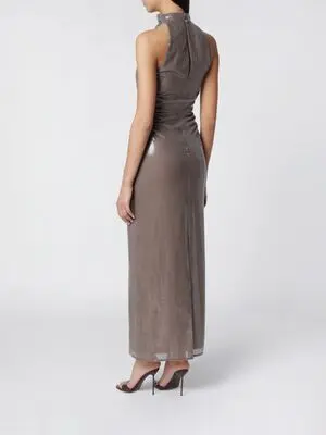 ROTATE BY BIRGER CHRISTENSEN Long Sequin-embellished Sheath Gown With Halter Neck - Mud