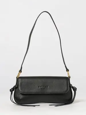 TWINSET Calfskin Shoulder Bag With Tassels And Flap Closure - Black