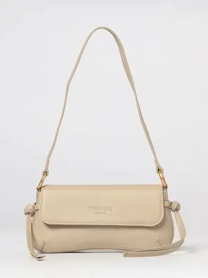 TWINSET Calfskin Shoulder Bag With Tassels And Flap Closure - Grey