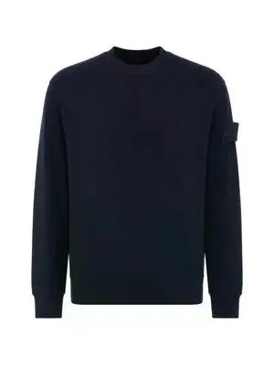 Stone Island Crew Neck Sweatshirt With Detachable Logo Patch - Blue