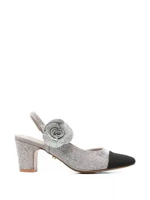 TWENTY FOURHAITCH Crystal-embellished Floral-detail Pumps - Silver