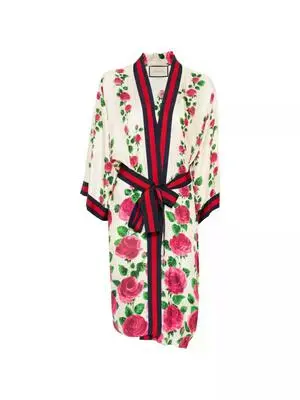 Gucci Floral-print Belted Kimono - Neutrals