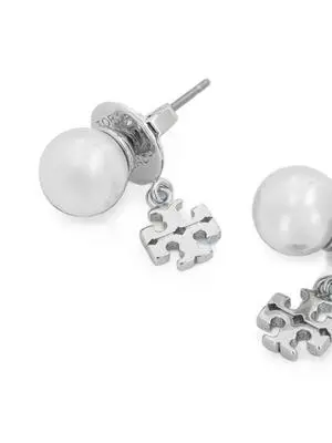 Tory Burch Double T Glass-pearl Earrings - Silver