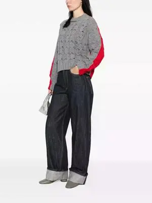 CIRCUS HOTEL Cable-knit Distressed Sweater