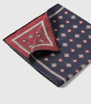 Brunello Cucinelli Silk Medallion Pocket Square