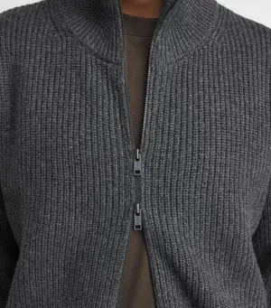 YVES SALOMON Wool-cashmere Ribbed High-neck Cardigan