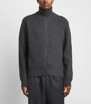 YVES SALOMON Wool-cashmere Ribbed High-neck Cardigan