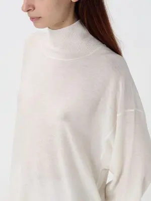 Fabiana Filippi Pure Wool Turtleneck Sweater With Dropped Shoulders And Asymmetrical Hem - White