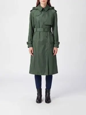 Burberry Knee-length Double-breasted Nylon Trench Coat With Hood And Adjustable Belt