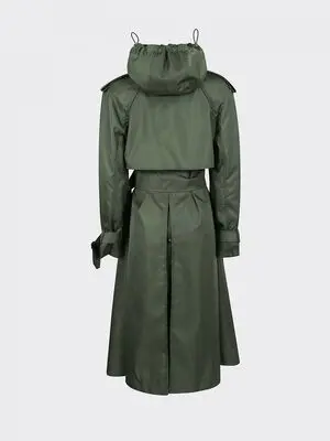 Burberry Knee-length Double-breasted Nylon Trench Coat With Hood And Adjustable Belt