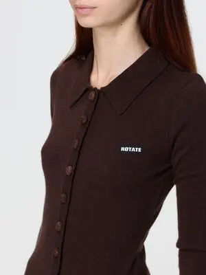 ROTATE BY BIRGER CHRISTENSEN Slim Fit Wool And Cashmere Knit Polo Shirt With Long Sleeves And Logo